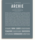 Archie Personalized Name Meaning Art Prints – Name Stories
