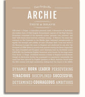 Archie Personalized Name Meaning Art Prints – Name Stories