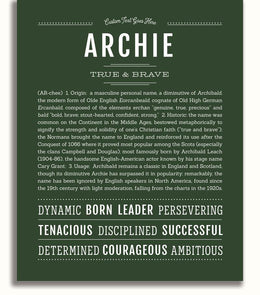 Archie Personalized Name Meaning Art Prints – Name Stories