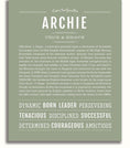Archie Personalized Name Meaning Art Prints – Name Stories