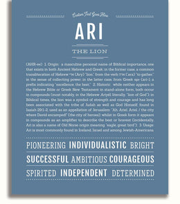 Ari Personalized Name Meaning Art Prints – Name Stories