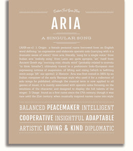 Aria Personalized Name Meaning Art Prints – Name Stories