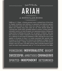 Ariah (female) | Name Art Print – Name Stories