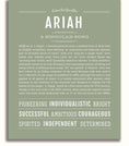 Ariah Personalized Name Meaning Art Prints – Name Stories