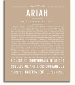 Ariah Personalized Name Meaning Art Prints – Name Stories