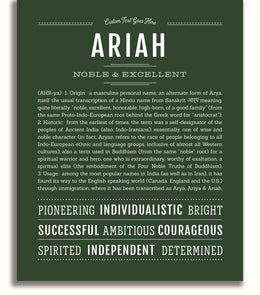 Ariah Personalized Name Meaning Art Prints – Name Stories
