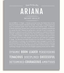 Ariana Personalized Name Meaning Art Prints – Name Stories