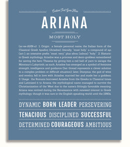 Ariana Personalized Name Meaning Art Prints – Name Stories