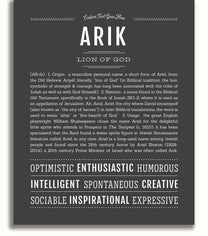 Arik Personalized Name Meaning Art Prints – Name Stories