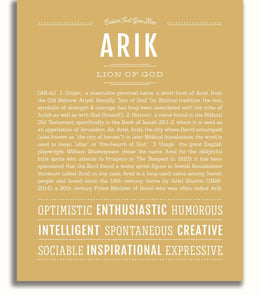 Arik Personalized Name Meaning Art Prints – Name Stories
