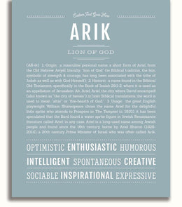 Arik Personalized Name Meaning Art Prints – Name Stories