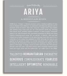 Ariya Personalized Name Meaning Art Prints – Name Stories