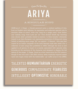 Ariya Personalized Name Meaning Art Prints – Name Stories