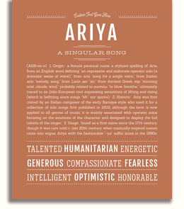 Ariya Personalized Name Meaning Art Prints – Name Stories