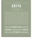 Ariya Personalized Name Meaning Art Prints – Name Stories