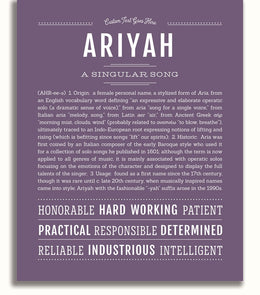Ariyah Personalized Name Meaning Art Prints – Name Stories