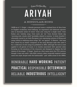 Ariyah Personalized Name Meaning Art Prints – Name Stories