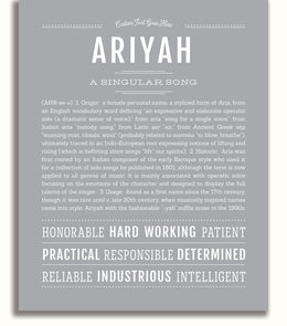 Ariyah Personalized Name Meaning Art Prints – Name Stories