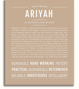 Ariyah Personalized Name Meaning Art Prints – Name Stories