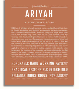 Ariyah Personalized Name Meaning Art Prints – Name Stories