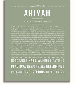 Ariyah Personalized Name Meaning Art Prints – Name Stories