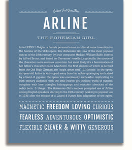 Arline Personalized Name Meaning Art Prints – Name Stories