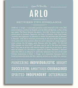 Arlo Personalized Name Meaning Art Prints – Name Stories