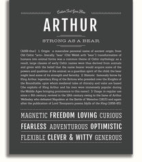 Arthur Personalized Name Meaning Art Prints – Name Stories