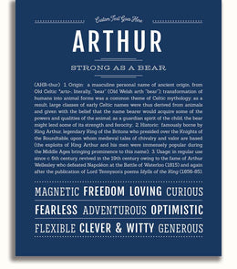 Arthur Personalized Name Meaning Art Prints – Name Stories