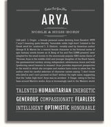 Arya Personalized Name Meaning Art Prints – Name Stories