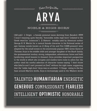 Arya Personalized Name Meaning Art Prints – Name Stories