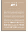 Arya Personalized Name Meaning Art Prints – Name Stories