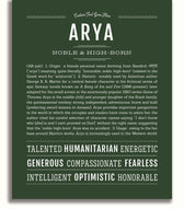 Arya Personalized Name Meaning Art Prints – Name Stories