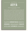 Arya Personalized Name Meaning Art Prints – Name Stories