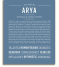 Arya Personalized Name Meaning Art Prints – Name Stories