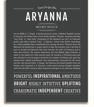 Aryanna Personalized Name Meaning Art Prints – Name Stories