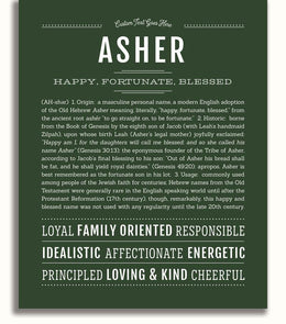 Asher Personalized Name Meaning Art Prints – Name Stories