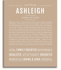 Ashleigh Personalized Name Meaning Art Prints – Name Stories