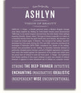 Ashlyn Personalized Name Meaning Art Prints – Name Stories