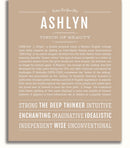 Ashlyn Personalized Name Meaning Art Prints – Name Stories