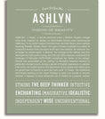 Ashlyn Personalized Name Meaning Art Prints – Name Stories