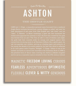 Ashton Personalized Name Meaning Art Prints – Name Stories