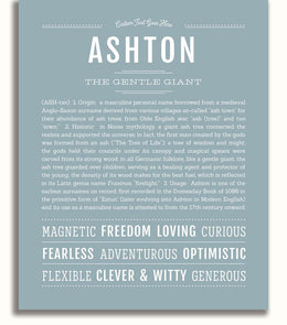Ashton Personalized Name Meaning Art Prints – Name Stories