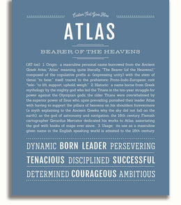 Atlas Personalized Name Meaning Art Prints – Name Stories