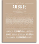 Aubrie Personalized Name Meaning Art Prints – Name Stories