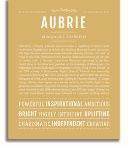 Aubrie Personalized Name Meaning Art Prints – Name Stories