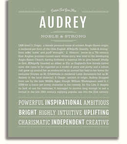 Audrey Personalized Name Meaning Art Prints – Name Stories