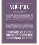 Audriana Personalized Name Meaning Art Prints – Name Stories