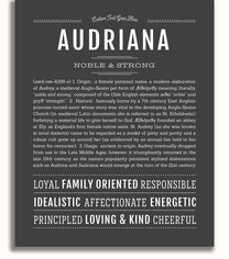 Audriana Personalized Name Meaning Art Prints – Name Stories