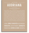 Audriana Personalized Name Meaning Art Prints – Name Stories